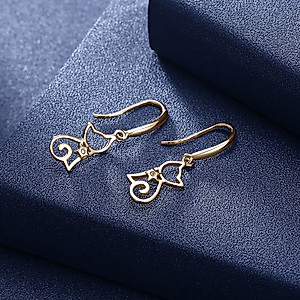 New Cat CZ Dangle Drop Earrings for Women Teen Girls Crystal Cute Dangling Hypoallergenic (Gold)