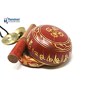 5.25 Inch Tibetan Meditation Yoga Singing Bowl Set with free wooden Mallet Cushion Om Tingsha Cymbals from Nepal, Singing bowls.