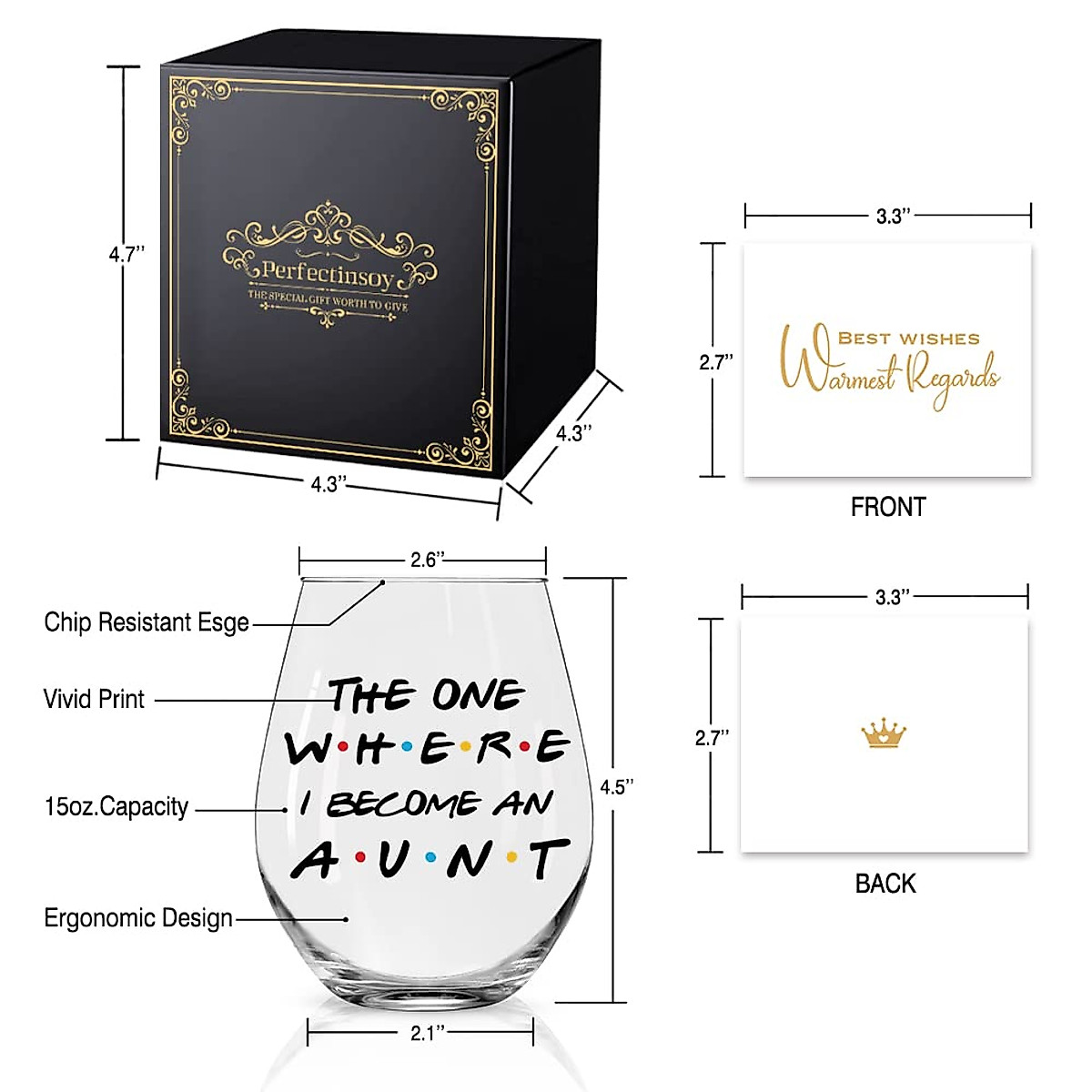 Perfectinsoy The One Where I Become an Aunt Wine Glass Gift Box, Aunt Wine Glass Gifts for Aunt, New Aunt, Women, Sister, Colleague, Friend, Neighbors, Aunt Pregnancy Announcement, Mother's Day Gift