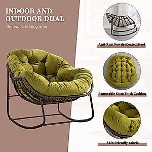 MOONMISS Rocking Chair, Oversized Patio Rocker Recliner Chair with Padded Cushion for Indoor and Outdoor, Patio Rattan Egg Rocking Chair for Front Porch, Garden,Backyard, Balcony (2, Olive)