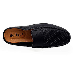 Go Tour Mens Mules Clog Slippers Breathable Leather Slip on Shoes Casual Loafers Black Punched 13/50