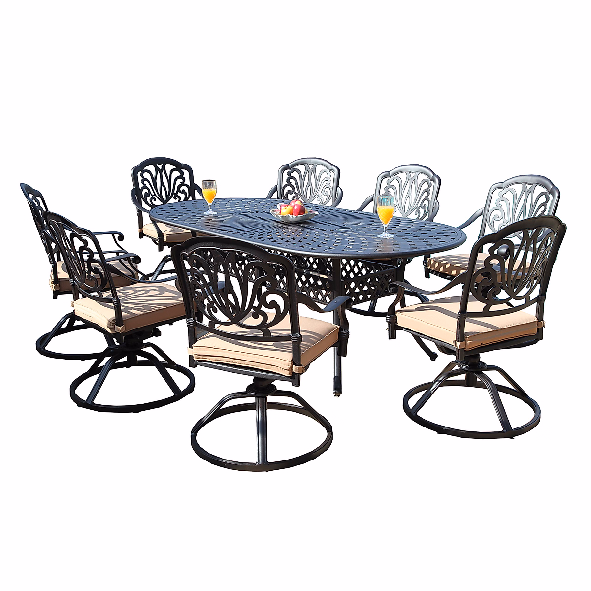 GrandPatioFurniture.com CBM Patio Elisabeth Collection Cast Aluminum 9 Piece Dining Set with 8 Swivel Rockers SH211-8S CBM1290