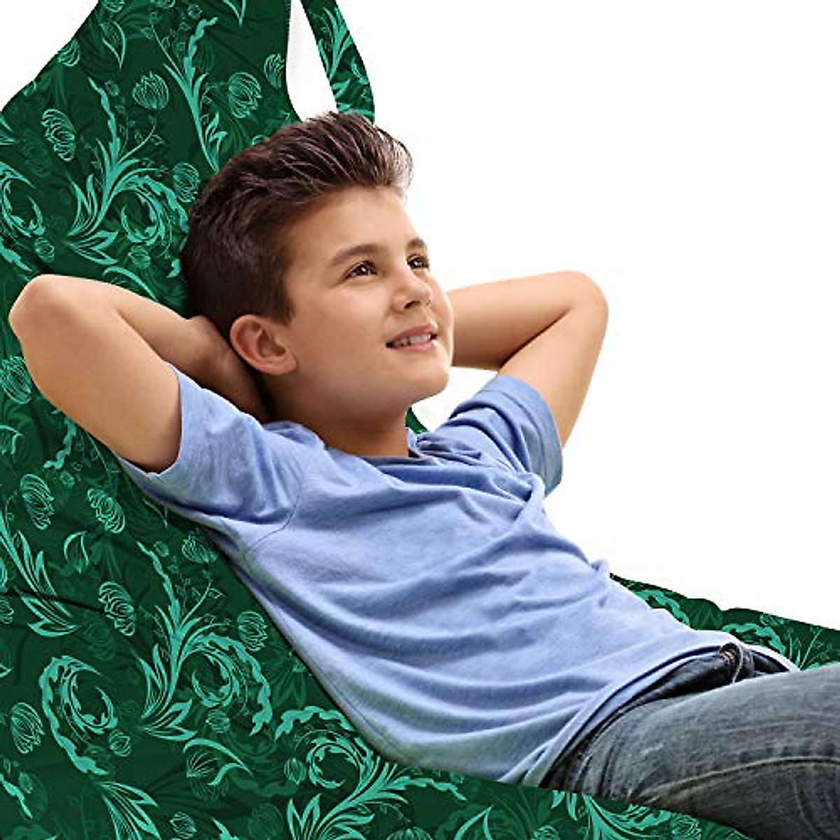 Ambesonne Floral Lounger Chair Bag, Abstract Blooming Nature with Petals and Leaves Green Toned Illustration, High Capacity Storage with Handle Container, Lounger Size, Jade Green Pale Green