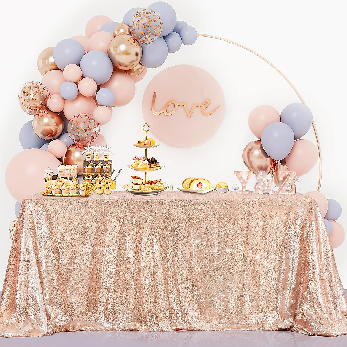 B-COOL Rose Gold Sequin Tablecloth 90x132inch Rectangle Sparkle Tablecloth Glitz Tablecloth Christmas Table Cloth Sequin Fabric Tablecloth