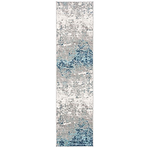 SAFAVIEH Brentwood Collection Runner Rug - 2' x 12', Light Grey & Blue, Modern Abstract Design, Non-Shedding & Easy Care, Ideal for High Traffic Areas in Living Room, Bedroom (BNT822F)