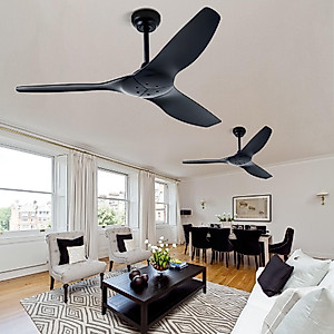 HUMHOLD 52" Ceiling Fan no Lights with Remote, Reversible DC Motor 6-Speed Ceiling Fan, 3 Blades Black Ceiling Fan without Light, Modern Propeller Ceiling Fans for Bedroom, Living Room