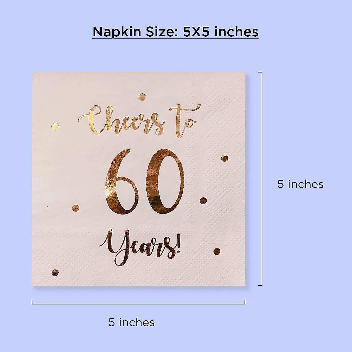 Cheers to 60 Years Cocktail Napkins | Happy 60th Birthday Decorations for Men and Women and Wedding Anniversary Party Decorations | 50-Pack 3-Ply Napkins | 5 x 5 inch folded (Pink)