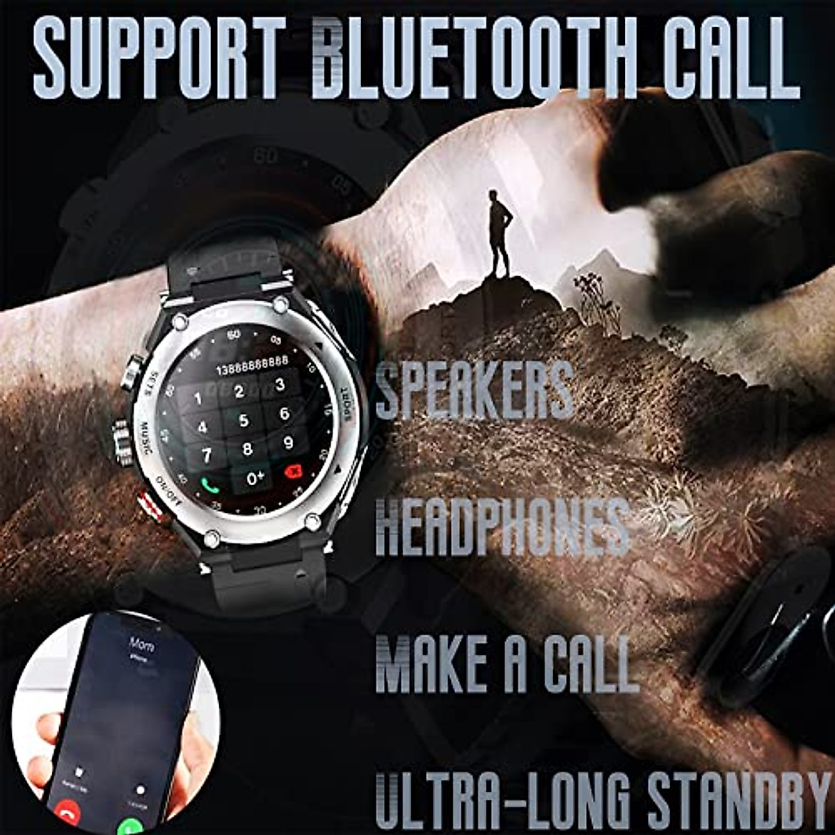 GUIQU Smart Watch with Earbuds, 6D Sound Effects, 1.3" HD Touch Screen, IP67 Waterproof, Sports Watch for Built-in GPS, Adventure Tactical Watch Compatible Android Phones and iOS