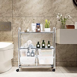 RELAX4LIFE Storage Cart W/Four Drawers, Wheels and Two Shelves, Stable Steel Frame Craft Cart for Office,Home, Make Up Storage and Files Arrangement Storage Cart Organizer (Clear)