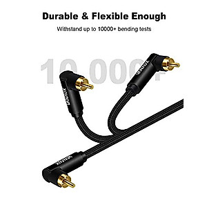 VANAUX 90 Degree RCA Cable Subwoofer Cable Male to Male Digital Coaxial Audio Cable for Home Theater, Sound Bar, TV, PS4, Xbox,and More,Black (10ft/3m)