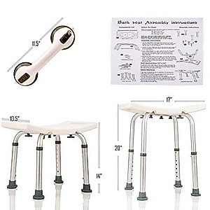 Dr Maya’s Adjustable Shower Chair with Free Grab Bar | Plastic Chair Bath Seat, Bathroom Chair | Shower Stool for Inside Shower | Handicap Shower Chair | Inside Shower Seat Bench, 300 Lb Capacity