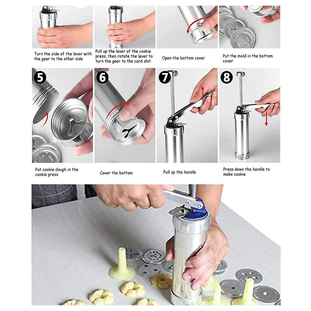 Stainless Steel Cookie Press Machine,Featuring 20 Decorative Stencil Discs and 4 Icing Tips,Deluxe spritz Cookie Press Gun,Cookie Maker,for DIY Biscuit Maker,Baking Decoration Supplies
