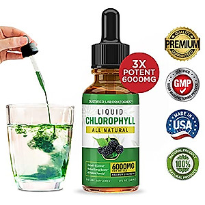 (3 Pack) Liquid Chlorophyll Drops Maximum Strength 6000MG Fast Absorbing All Natural Green Concentrate Supplement Loaded with Antioxidants Minerals Multivitamins 2 FL Oz