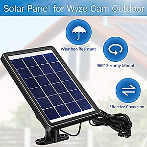 Solar Panel Compatible with Wyze Cam Outdoor, Silicone Solar Panel Powered for Surveillance Camera Outdoor Wireless, with 6V 3.5W Charging Compatible with Your WYZE Wireless Camera Outdoor (Black)
