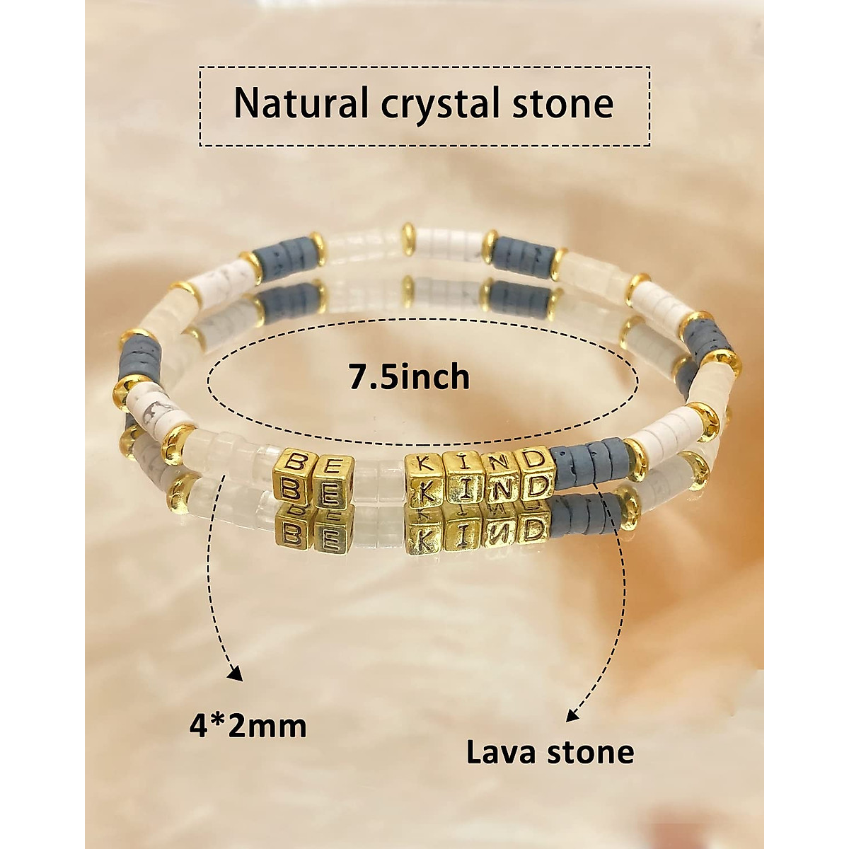 Bracelet Motivational Inspirational Beaded Mother Daughter Best Friend Granddaughter Crystal Jewelry Gifts for Women (W-Be kind bracelet)