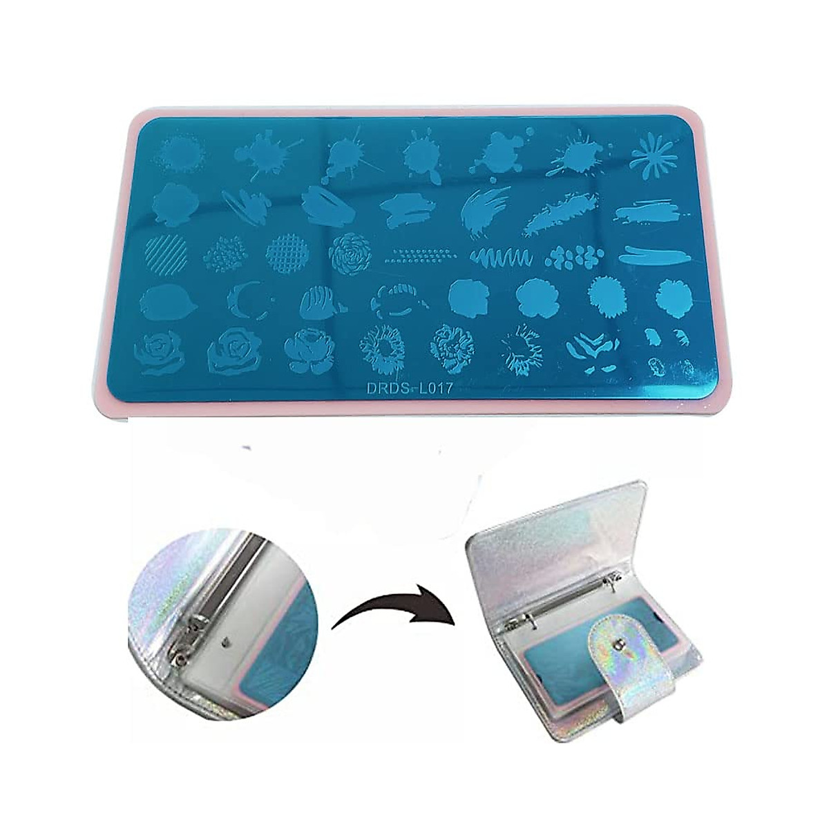 DRDS 20 Slots Nail Art Stamp Plate Holder Stamping Plates Storage Bag Cases Rainbow Practical Empty Rectangle Plates Big Size 6.0X12.0CM Organizers