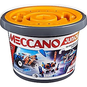 Meccano Junior, 150 pcs Bucket STEAM Model Building Kit for Open-Ended Play, Grey