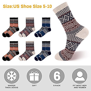 Luckit 6 Pack Warm Cotton Socks for Men and Women, Winter Cabin Socks Men, Vintage Fall Patterned Socks Unisex Knit Thick Cozy Socks