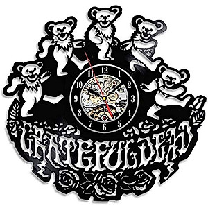 Wall Clock Cute Bear CD ing Great Gift for Grateful Dead Fans Vintage Style Vinyl Hanging