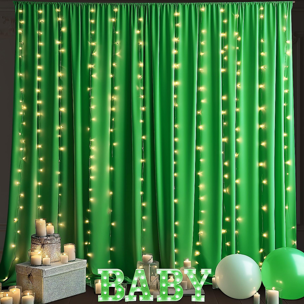 10x10 Green Backdrop Curtain for Parties Baby Shower Wrinkle Free Green Photo Curtains Backdrop Drapes Fabric Decoration for Birthday Party 5ft x 10ft,2 Panels
