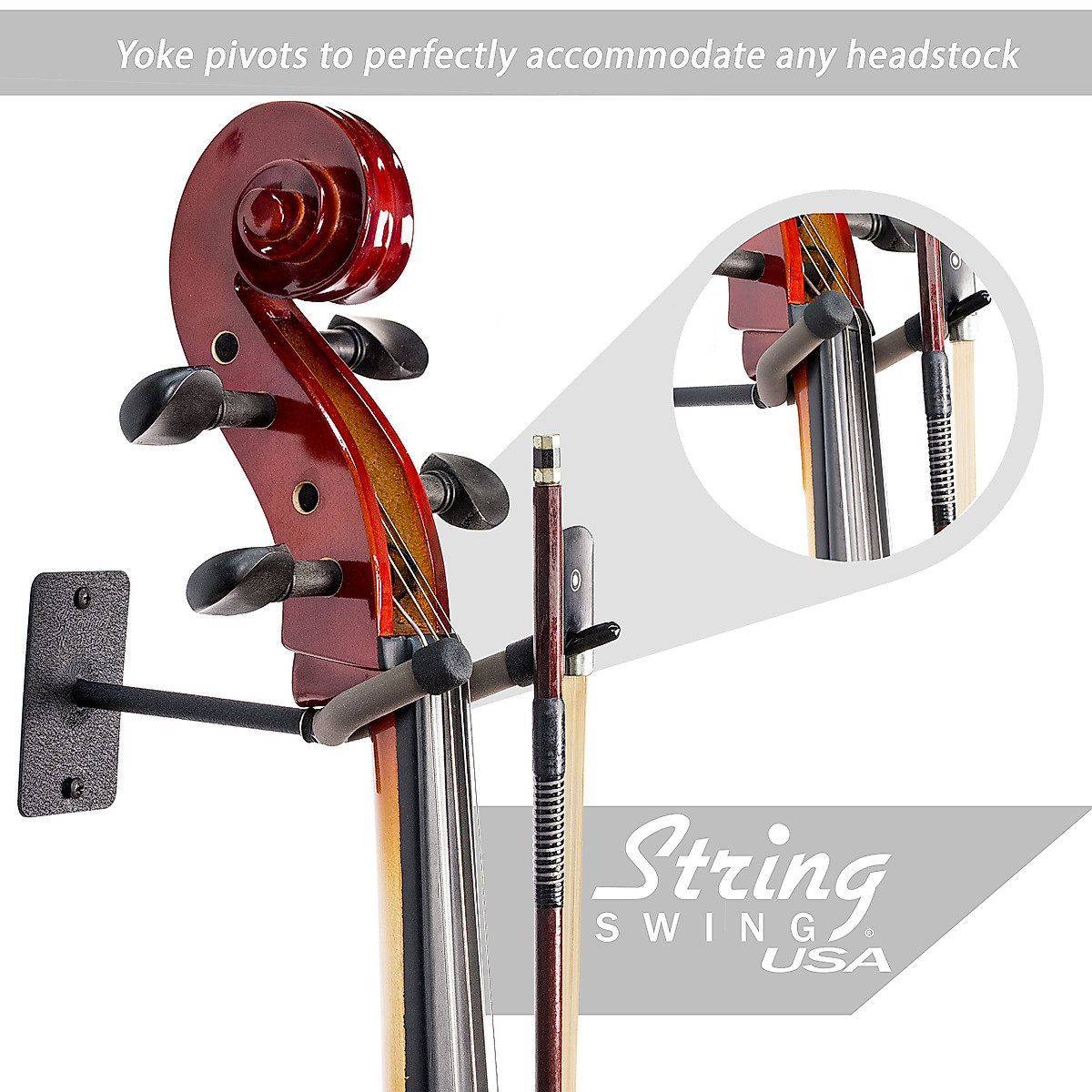 String Swing BCC03F4-FW-C Cello Hanger Wall Mount with Bow Holder Peg Electric and Acoustic