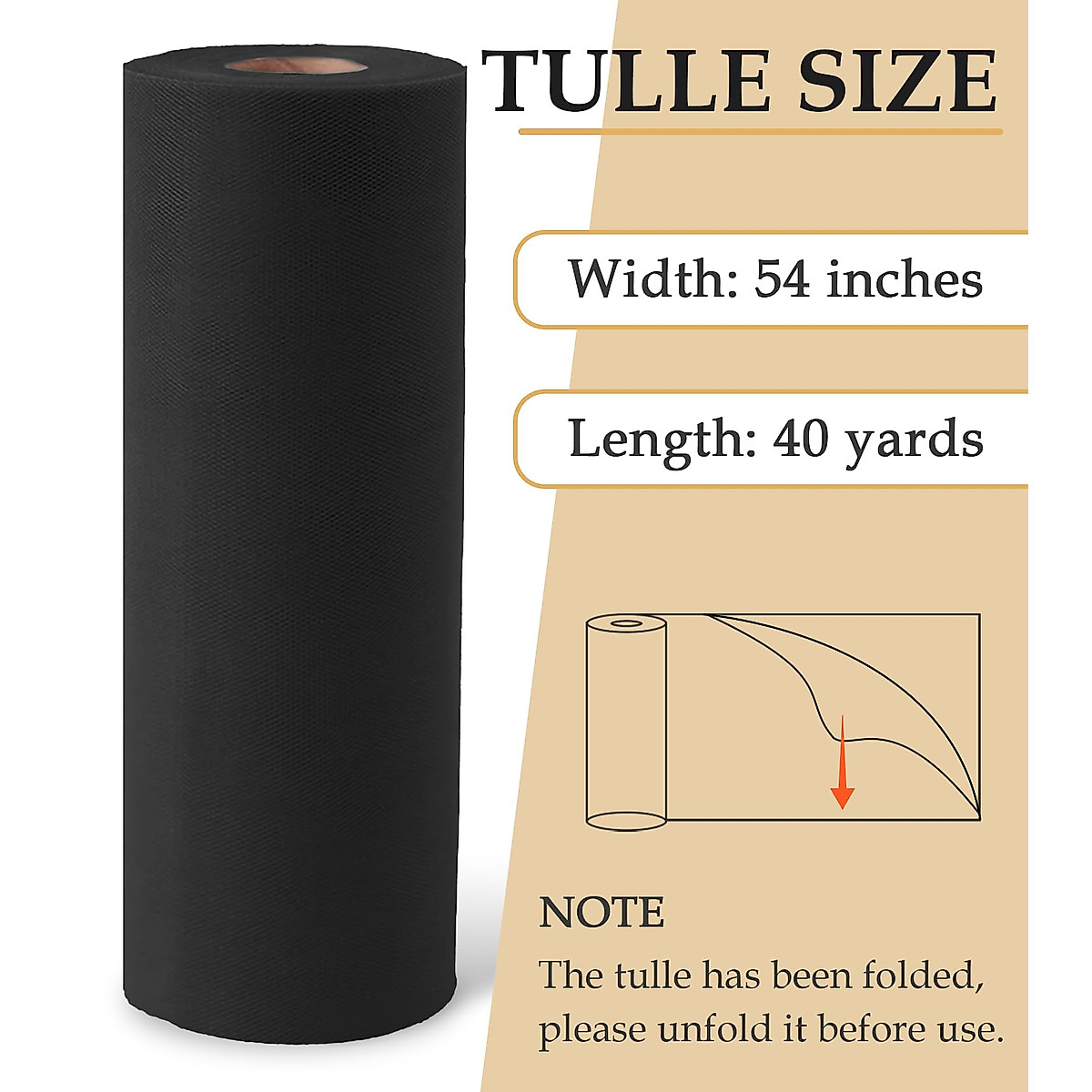 Luceinvita Black Tulle Fabric Roll, 54" x 40 Yards (120FT) Tulle for Halloween Decoration DIY Tutu Party Backdrop Baby Shower Table Skirts Gift Wrapping