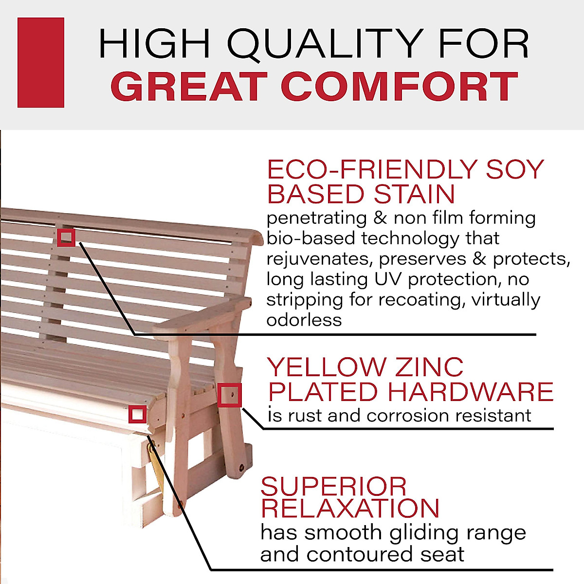 Amish Heavy Duty 800 Lb Roll Back Pressure Treated Porch Glider (5 Foot, Semi-Solid White Stain)