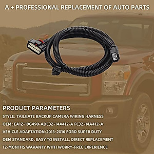 Dasbecan Tailgate Backup Camera Wiring Harness Compatible with 2013-2016 Ford F250 F350 F450 F550 Super Duty Replaces# DC3Z-14A412-A FC3Z-14A412-A