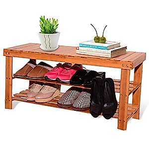 Tenozek 3-Tier Bamboo Shoe Rack Bench Entryway Bench and Shoes Organizer Shoe Storage for Hallway Bathroom Living Room Garden(3-Tiers 90CM, Wood Color)