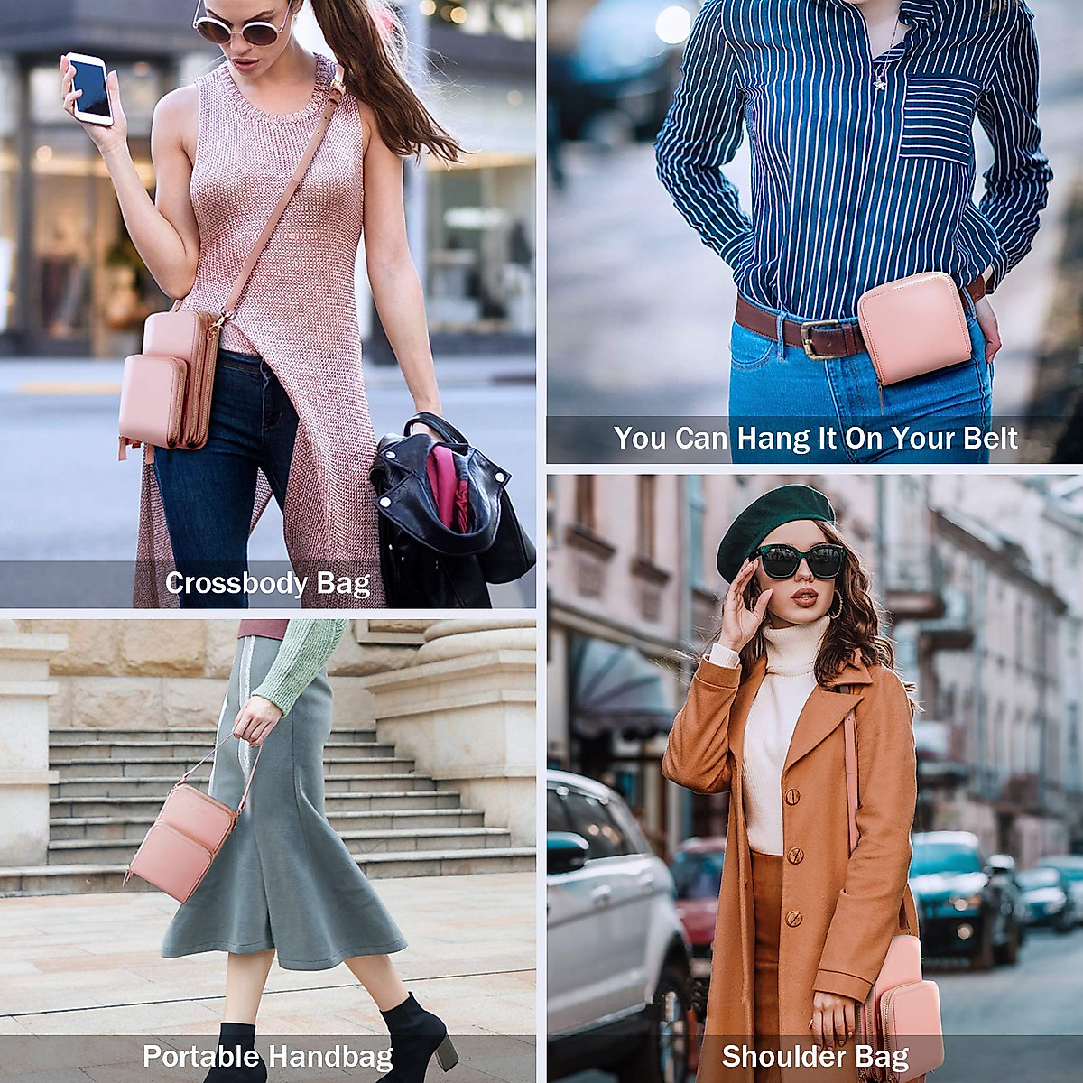 ECOSUSI Crossbody Bag Small Cell Phone Purse for Women Touchscreen Handbag Crossbody Purse with Detachable Wallet Pink