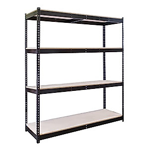 Shelving Inc. 24" d x 48" w x 84" h - 4-Shelf Black Double Rivet Starter Unit - Particle Board Decking