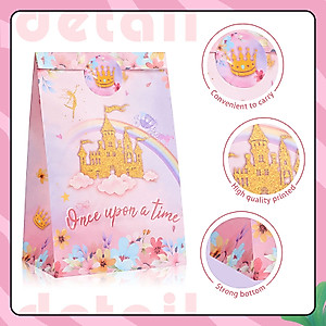 Outus 16 Pcs Princess Party Favor Bags Princess Goodie Candy Bags Decorations Pink Castle Treat Bags with 16 Princess Stickers for Birthday Baby Shower Party Supplies