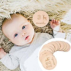 VALICLUD 12pcs Baby Monthly Cards Wooden Discs Milestone Cards Baby First Year Growth Photography Picture Commemoration Props