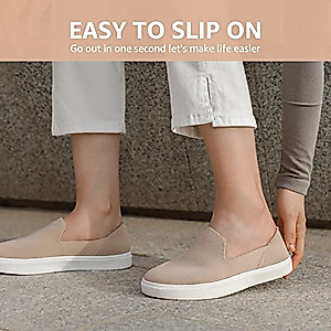 STQ Slip on Sneakers for Women Comfortable Loafers Breathable Knit Casual Tennis Skate Shoes Sand 7 US