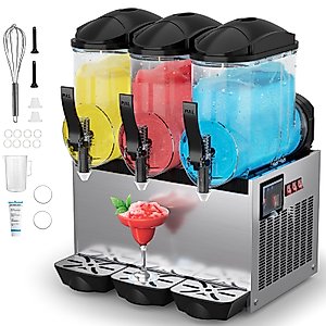 Commercial Slushy Machine, 3 Tank 45L Margarita Machine, Slush Frozen Drink Machine with Automatic Cleaning, Stainless Steel Margarita Smoothie Slushie Machine for Restaurant Bar Party