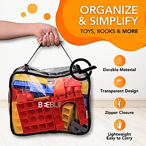BEEBIJI Kids Toy Storage Organizer Set of 5 – 12" x 9.5" Durable PVC Storage Bag Organizer for Building Blocks, Toys – Toy Organizers and Storage Clear Storage Bags with Removable Name Tags
