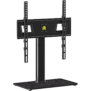 FORGING MOUNT Universal Swivel TV Stand with Tempered Glass Base for 26-55" TVs-Height Adjustment Tabletop TV Base Stand Mount, Holds up to 88lbs, Max VESA 400x400mm