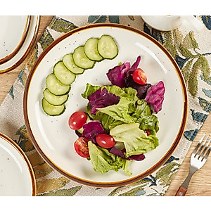 ONEMORE 30 oz Pasta Bowls and 8.5 inch Salad Plates Bundle - Microwave, Oven and Dishwasher Safe - White