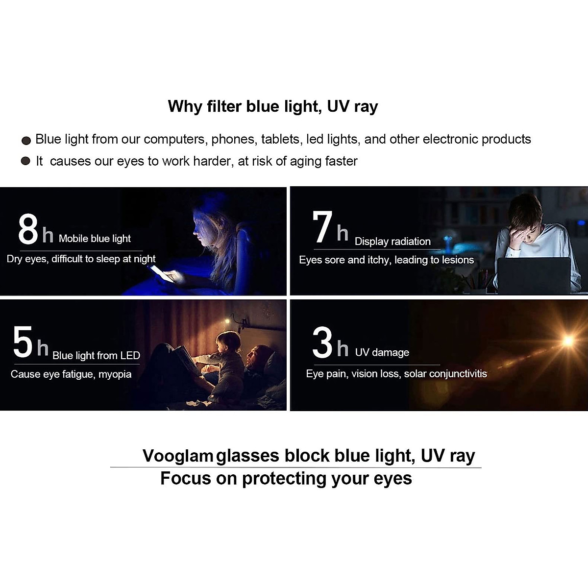 VOOGLAM Oversized Thick Square Blue Light Blocking Glasses for Women Orange Fashion Eyewear with Pearl Inlay Arm Anti Eyestrain UV Valarie