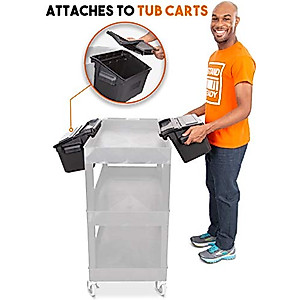 Tubstr Storage Bins for Utility Carts | 2 Attachable Plastic Tubs w/Removable Lids | 3 Gallon Bins Fit Most Utility Tub Carts | Easy Removable Storage for Tools & Supplies (Black /2-Pack/Bins Only)