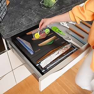 Ziplock Storage Organizer 6in1 Foil and Plastic Wrap Dispenser with Cutter Ziplock Bamboo Bag Storage Organizer for Kitchen Drawer Ziplock Organizer Suitable for Gallon, Quart, Sandwich, Snack