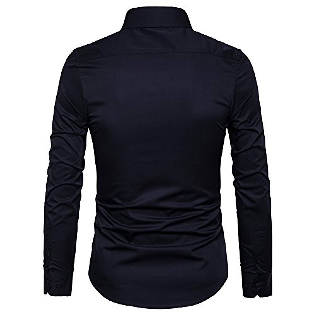 Manwan walk Men's Slim Fit Business Casual Cotton Long Sleeves Solid Button Down Dress Shirts (Large, Black)