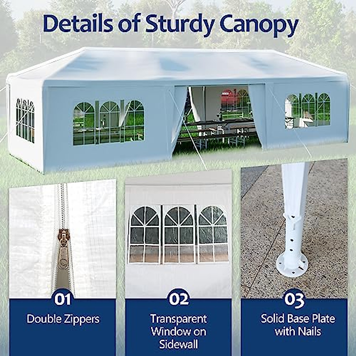 GLANZEND 10x30 FT Outdoor Canopy Tent, Wedding Party Tents with 8 Removable Sidewalls, Waterproof Shelter Gazebo for BBQ Events Patio Camping