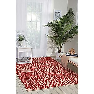 Nourison Aloha Indoor/Outdoor Red 5'3" x 7'5" Area -Rug, Tropical, Botanical, Easy -Cleaning, Non Shedding, Bed Room, Living Room, Dining Room, Deck, Backyard, Patio (5x7)