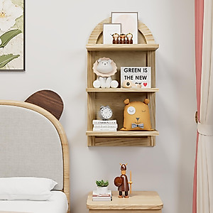 WFSRESTD Floating Wall Shelves - Natural Wood Floating Shelves, 3 Tier Arch Wall Shelf Modern Floating Shelves for Bathroom Kitchen Living Room Bedroom Nursery