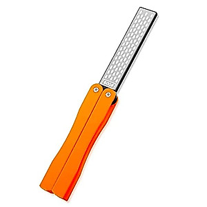 OSFTBVT Diamond Knife sharpener Pocket Sharpening Stone #400/600 Double Sides Folding Portable Orange - 1pcs