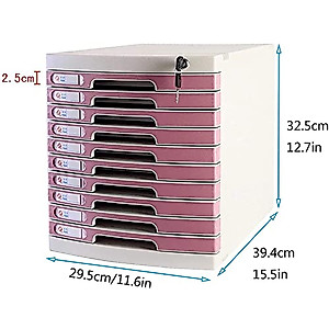 Storage Cabinet with Drawers Floor Storage Cabinet Flat File Cabinet Storage, Desktop Drawer Cabinet, Size 11.6''x 15.5''x 12.7'', Pink/Blue/Gray, 10 Layers with Lock/Blank Label, Increase Work Effici