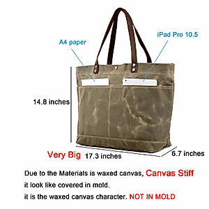 WUDON Waxed Canvas Travel Tote Bag - Extra Large Carryall Shoulder Bag for Women (Green)