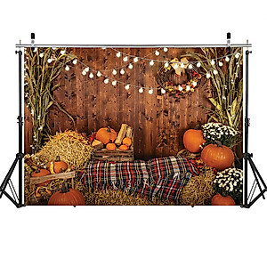 WOLADA 7x5FT Fall Backdrops for Photography Thanksgiving Backdrop Fall Haystack Photo Backdrop Farm Harvest Backdrop Pumpkin Barn Vintage Wooden Plank Background Newborn Photo Backdrop 12480