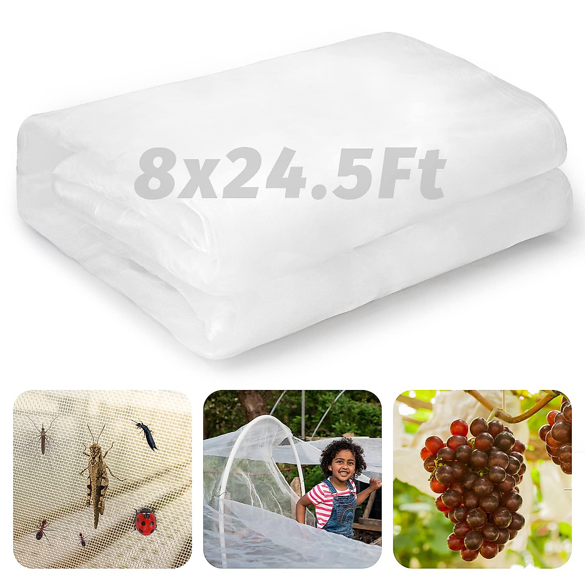 Auksay 105Pcs Garden Netting Set,8 x24.5 Ft Garden Netting Pest Barrier,DIY 40Pcs Greenhouse Garden Hoops,3 Types 45pcs Connectors for DIY Building Connection,Garden Mesh Netting Kit with Plant Cover